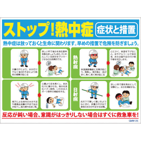 マンガ標識 GMW－25 ストップ！熱中症 – GREEN CROSS-select 工事現場の安全対策用品なら